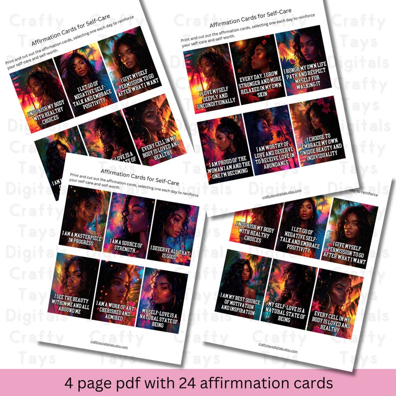 Affirmation Cards, 24 Printable Positivity Cards for Black Women ...