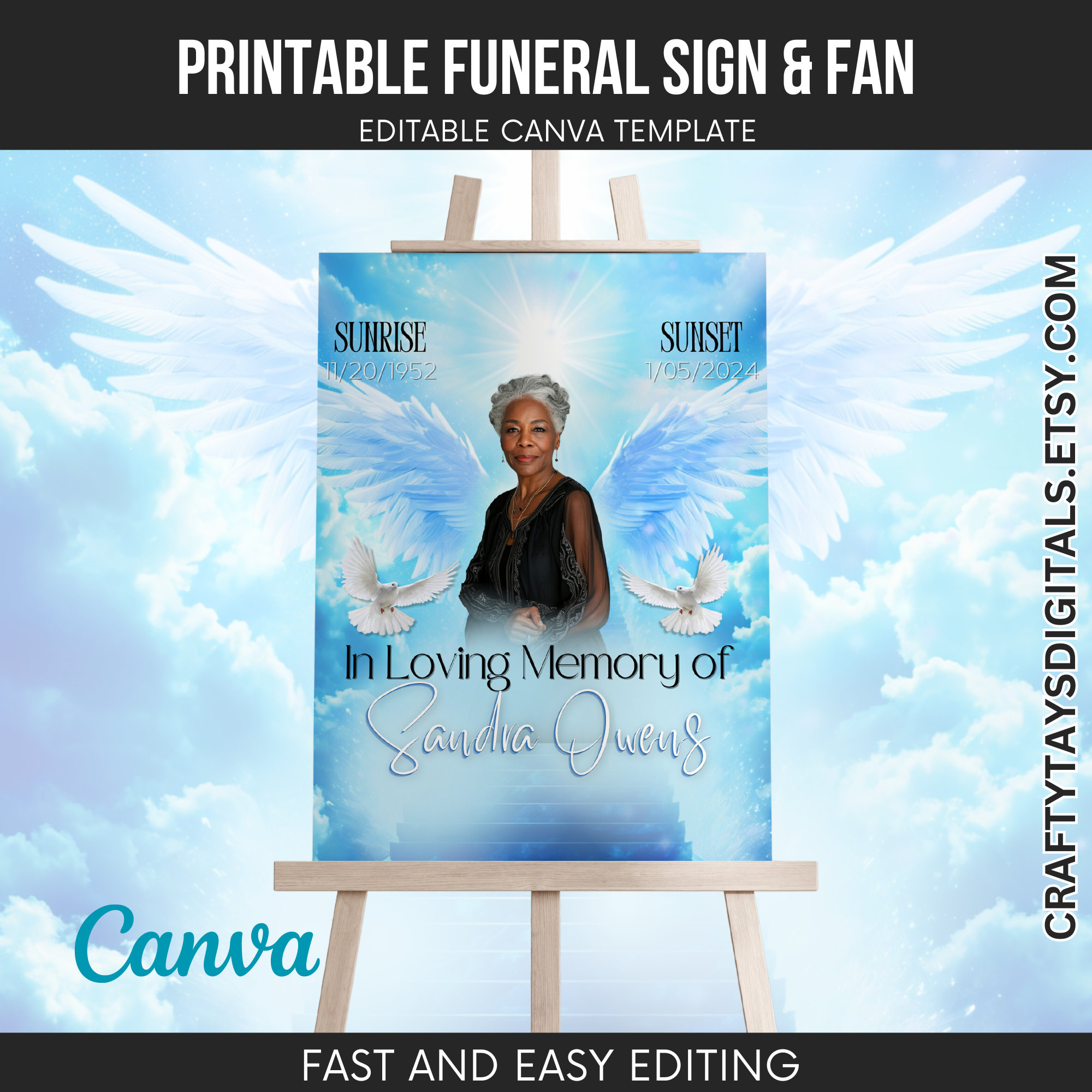 Editable Memorial Sign & Fan Bundle Template | Printable and Editable ...