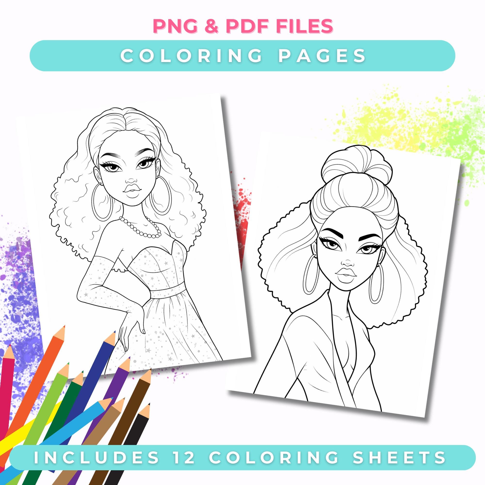 12 Glam Girl Coloring Pages - Digital Download | Printable Fashion Diva ...