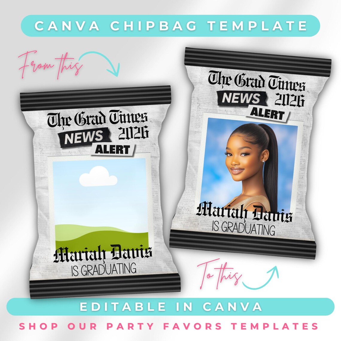 Editable Graduation Chip Bag Template | Class of 2026 Party Favor ...