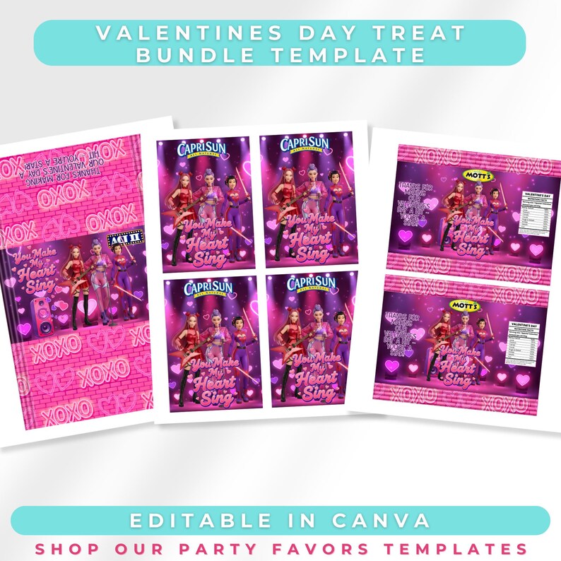 K-pop Demon Huntrix Valentine's Day Treats (editable in Canva) | Party ...
