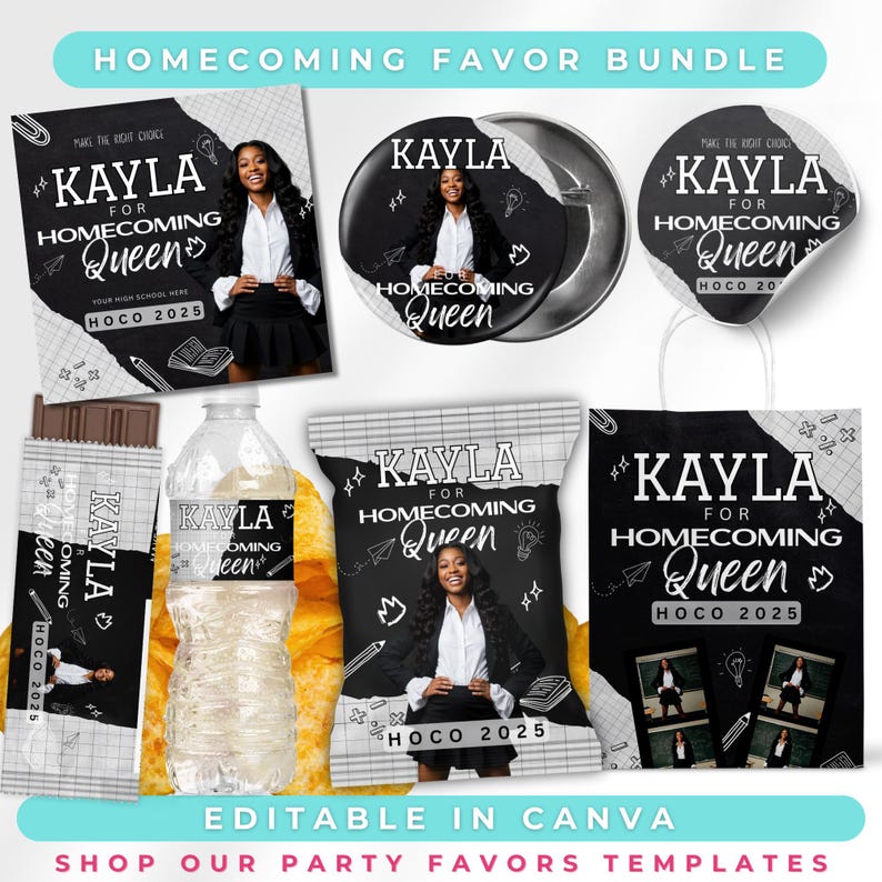 Editable Canva Homecoming Favor Bundle | Customizable Party Supplies ...
