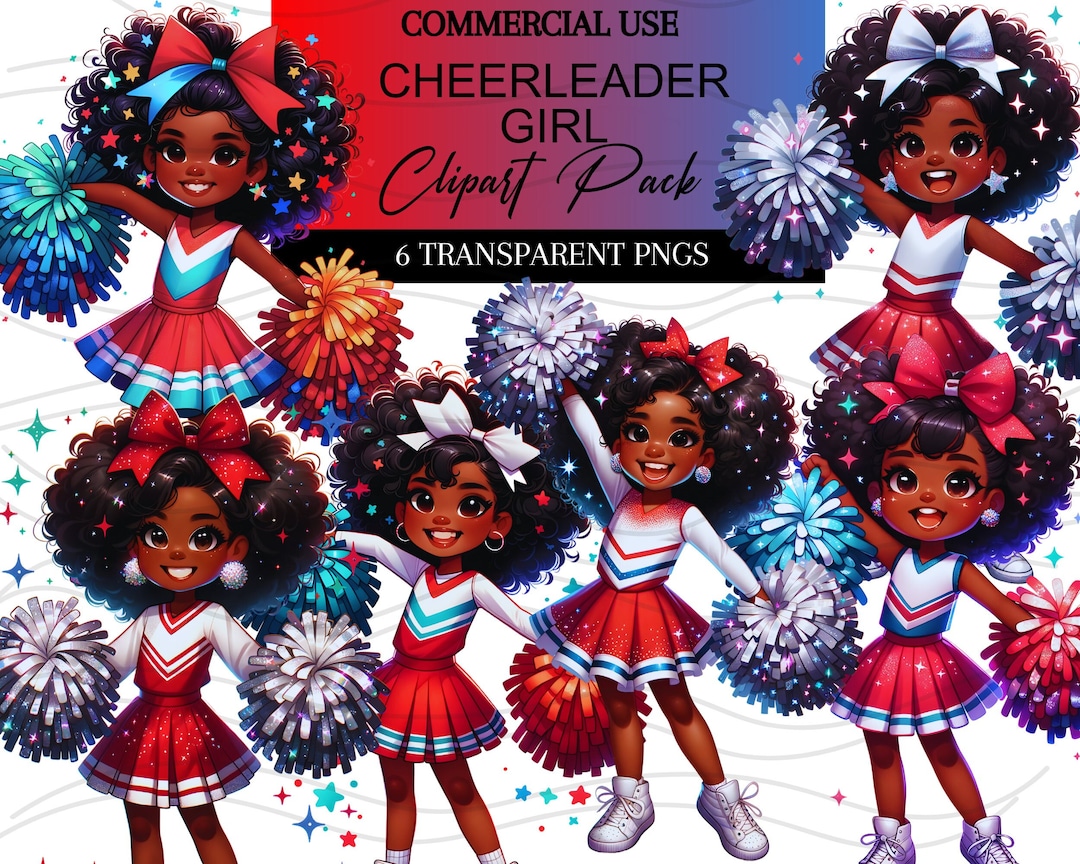 Black Cheerleader Clipart Bundle (set of 6) - Cheerleaders PNG - Black ...