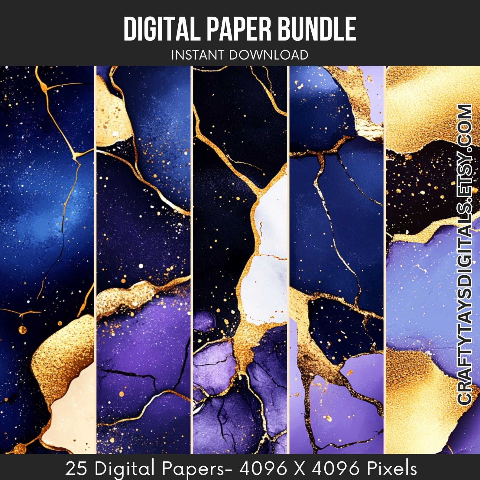 Purple and Gold Marble Digital Paper Bundle | 25 Abstract Marble Agate ...