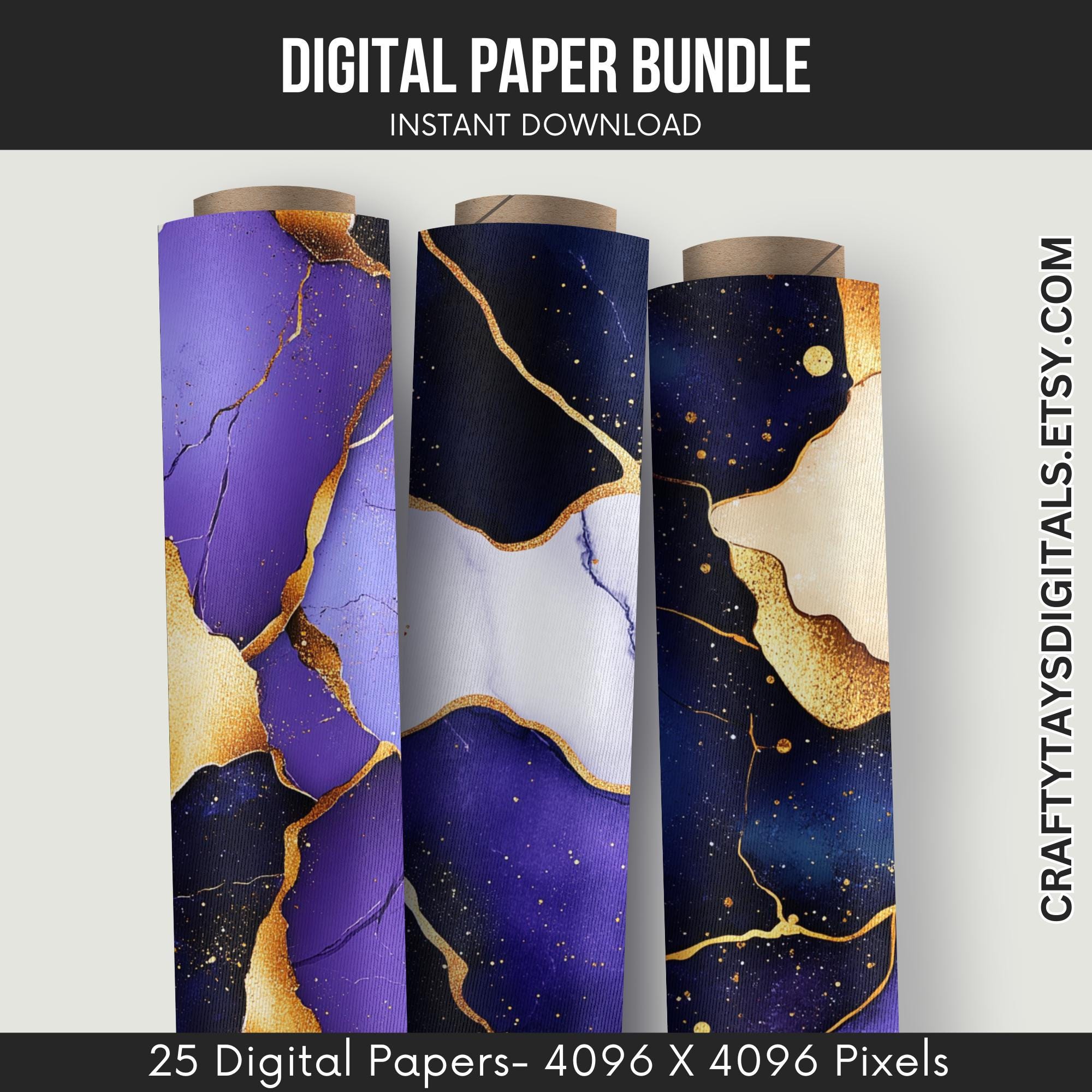 Purple and Gold Marble Digital Paper Bundle | 25 Abstract Marble Agate ...