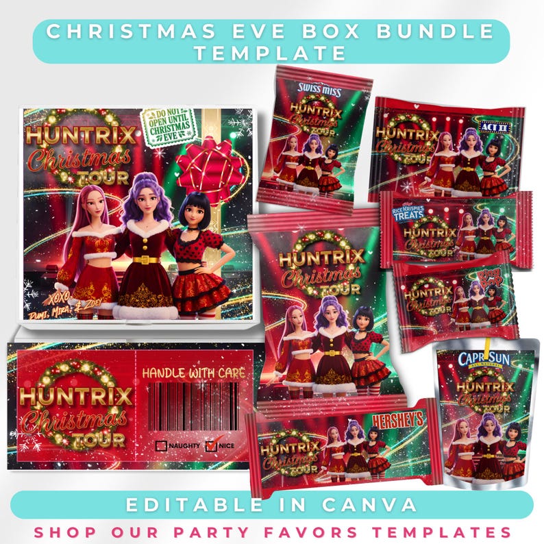 K-pop Demon Huntrix Christmas Eve Box Template (editable in Canva ...