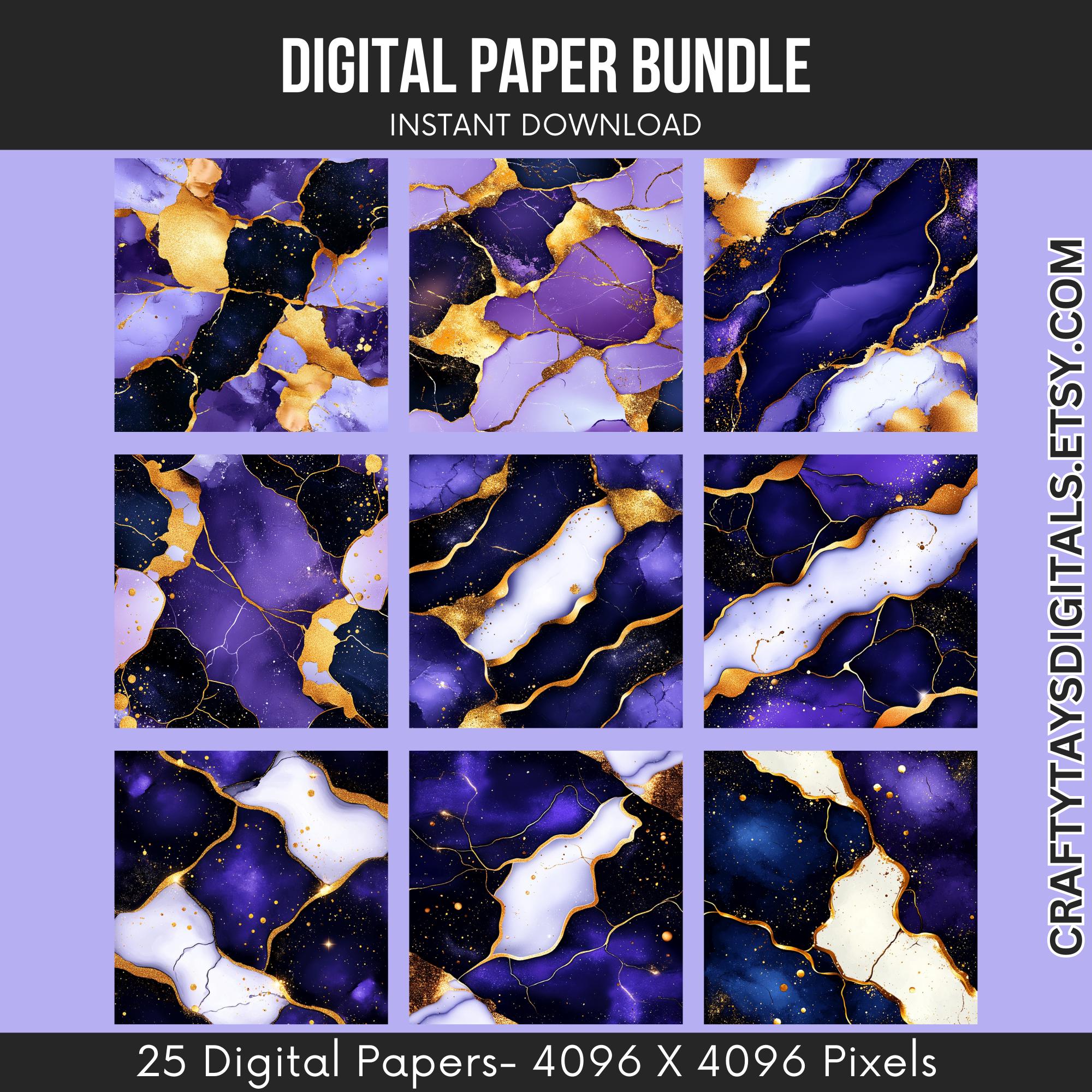 Purple and Gold Marble Digital Paper Bundle | 25 Abstract Marble Agate ...