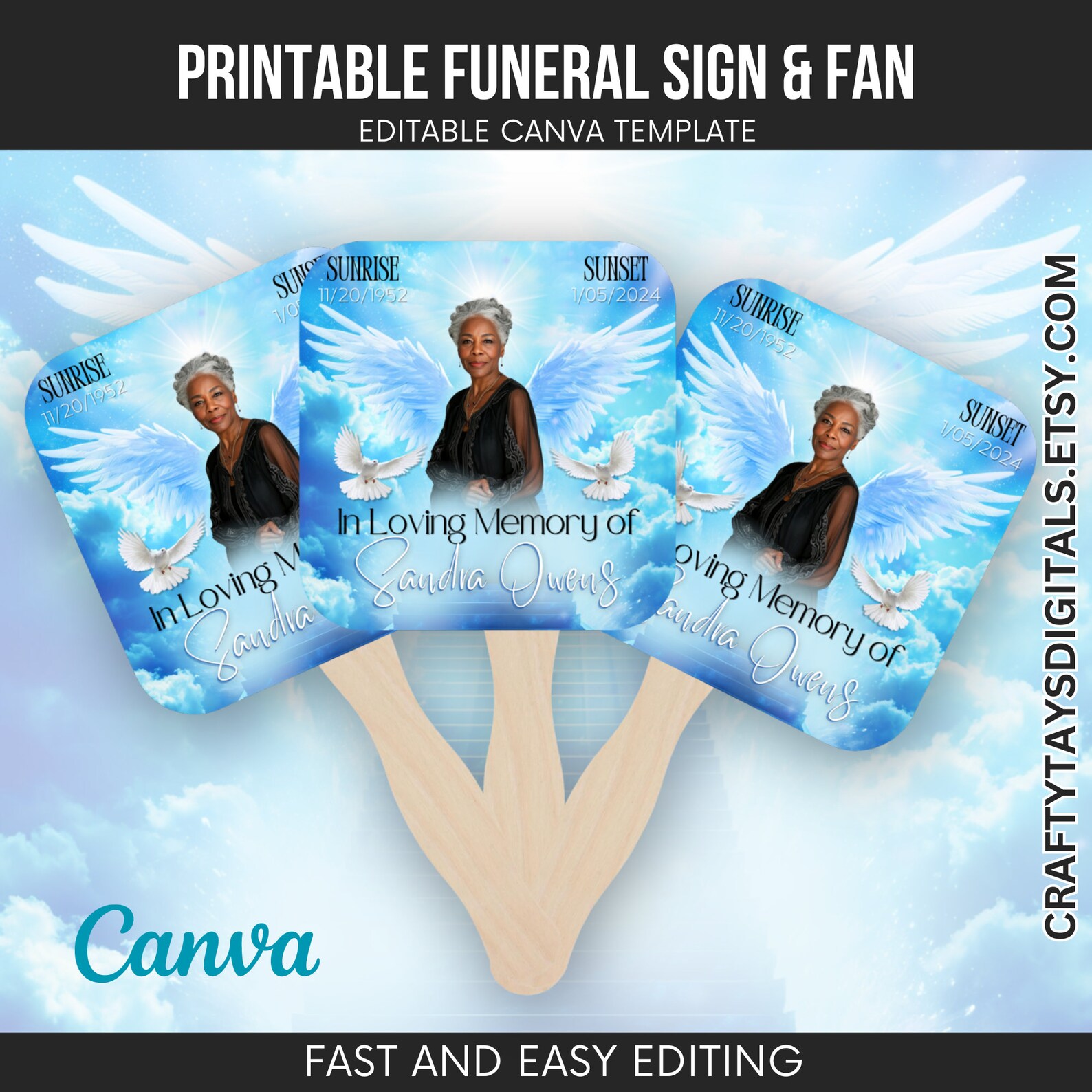 Editable Memorial Sign & Fan Bundle Template | Printable and Editable ...