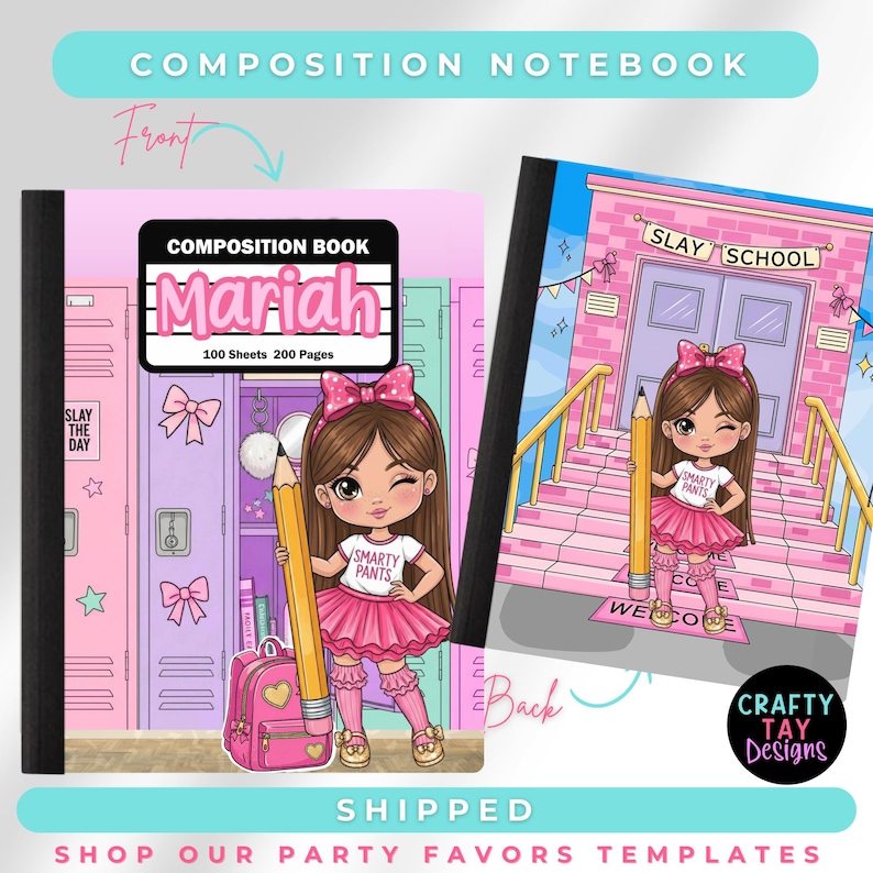 Editable Composition Notebook Cover Template | “smarty Pants” Girl ...