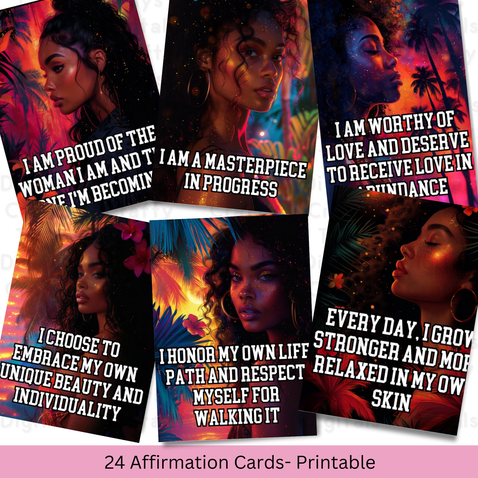 Affirmation Cards, 24 Printable Positivity Cards for Black Women ...