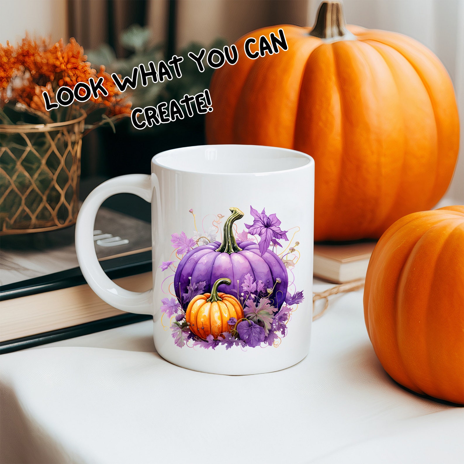 Watercolor Purple Pumpkin Clipart Bundle: Halloween Graphics, Fall PNG ...