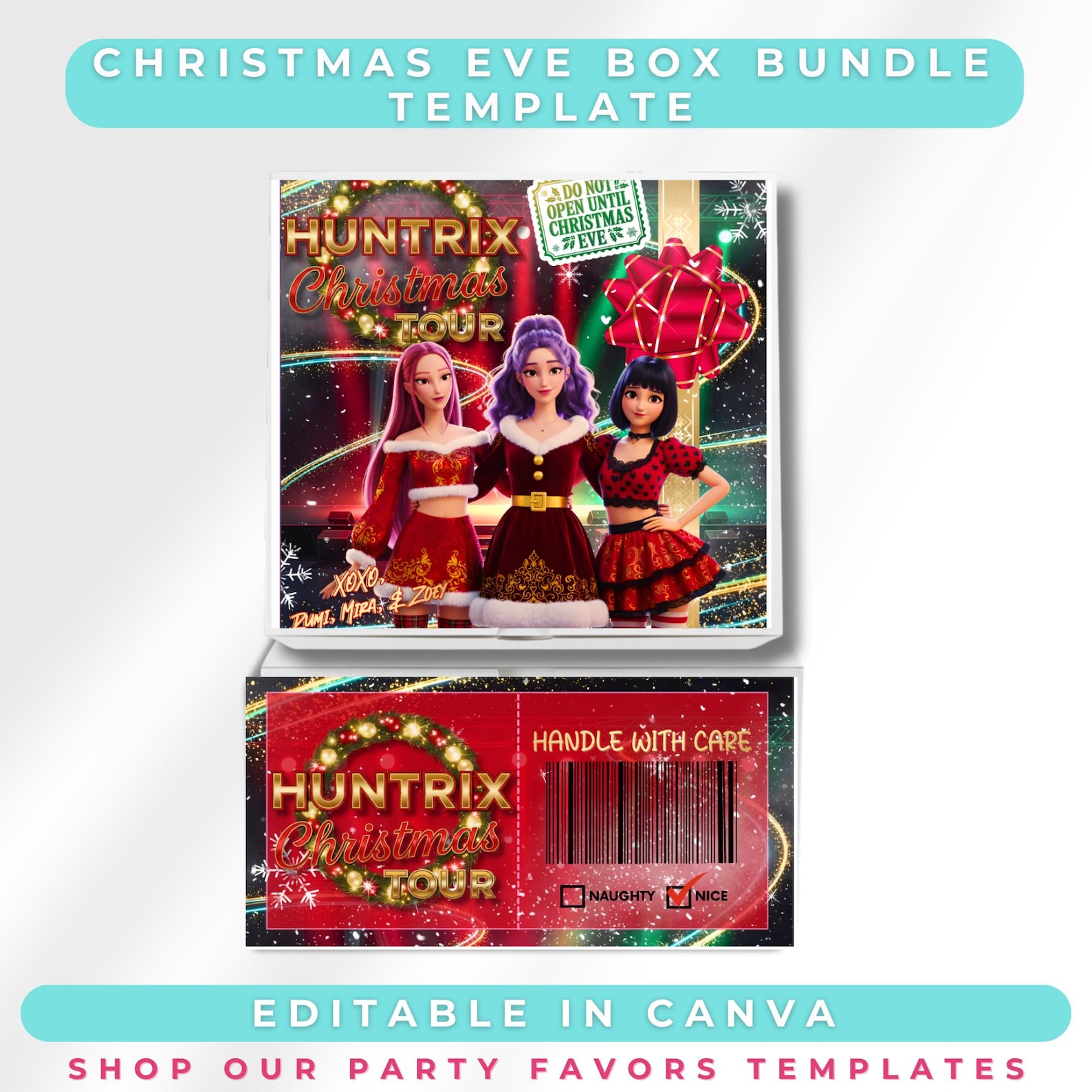 K-pop Demon Huntrix Christmas Eve Box Template (editable in Canva ...