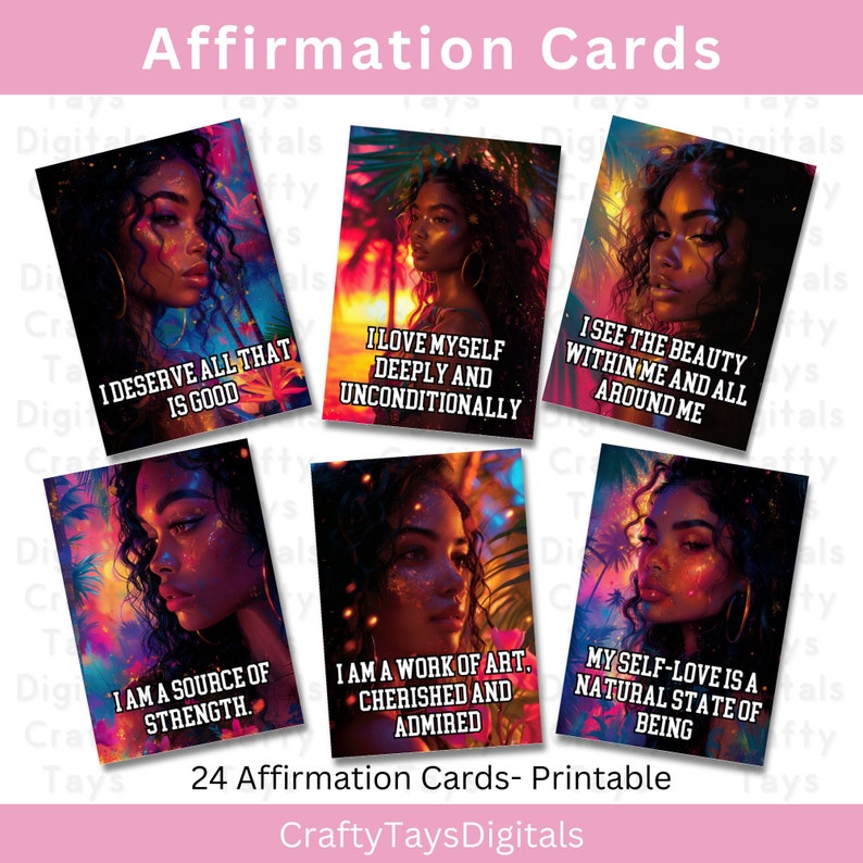 Affirmation Cards, 24 Printable Positivity Cards for Black Women ...