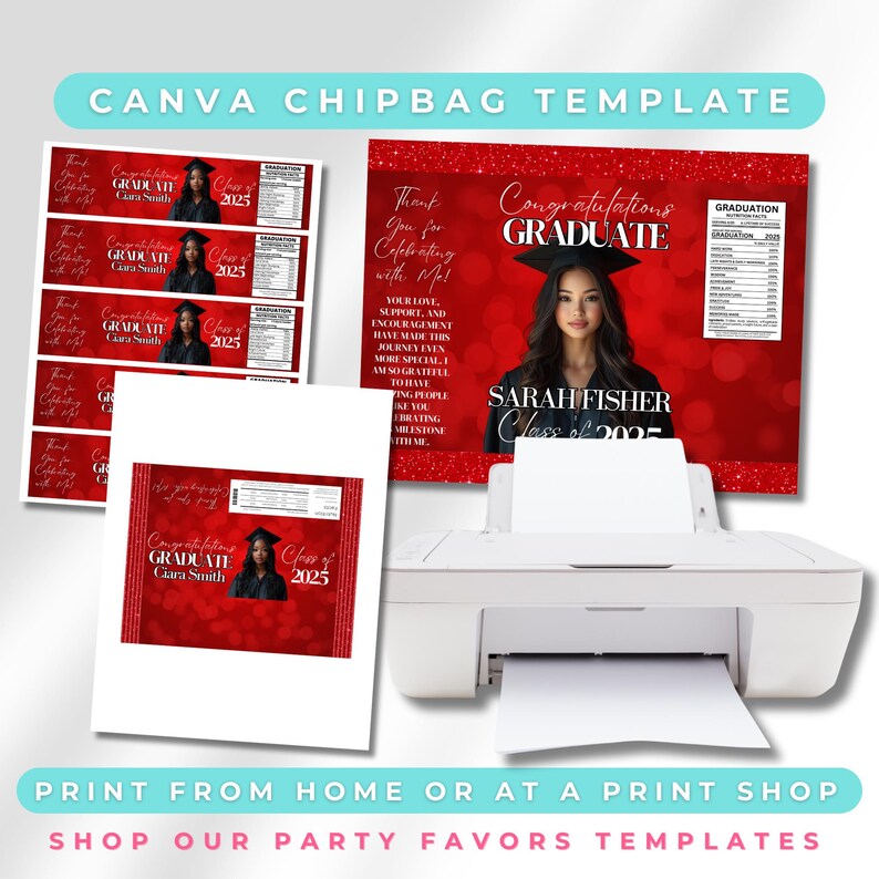 Red Graduation Party Favor Bundle – Chip Bag, Chocolate Bar Wrapper ...