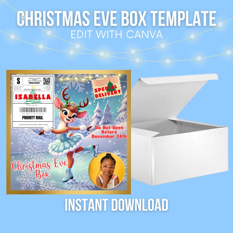 Reindeer Ice Skater Christmas Eve Box Template | Kids Holiday Gift Box ...