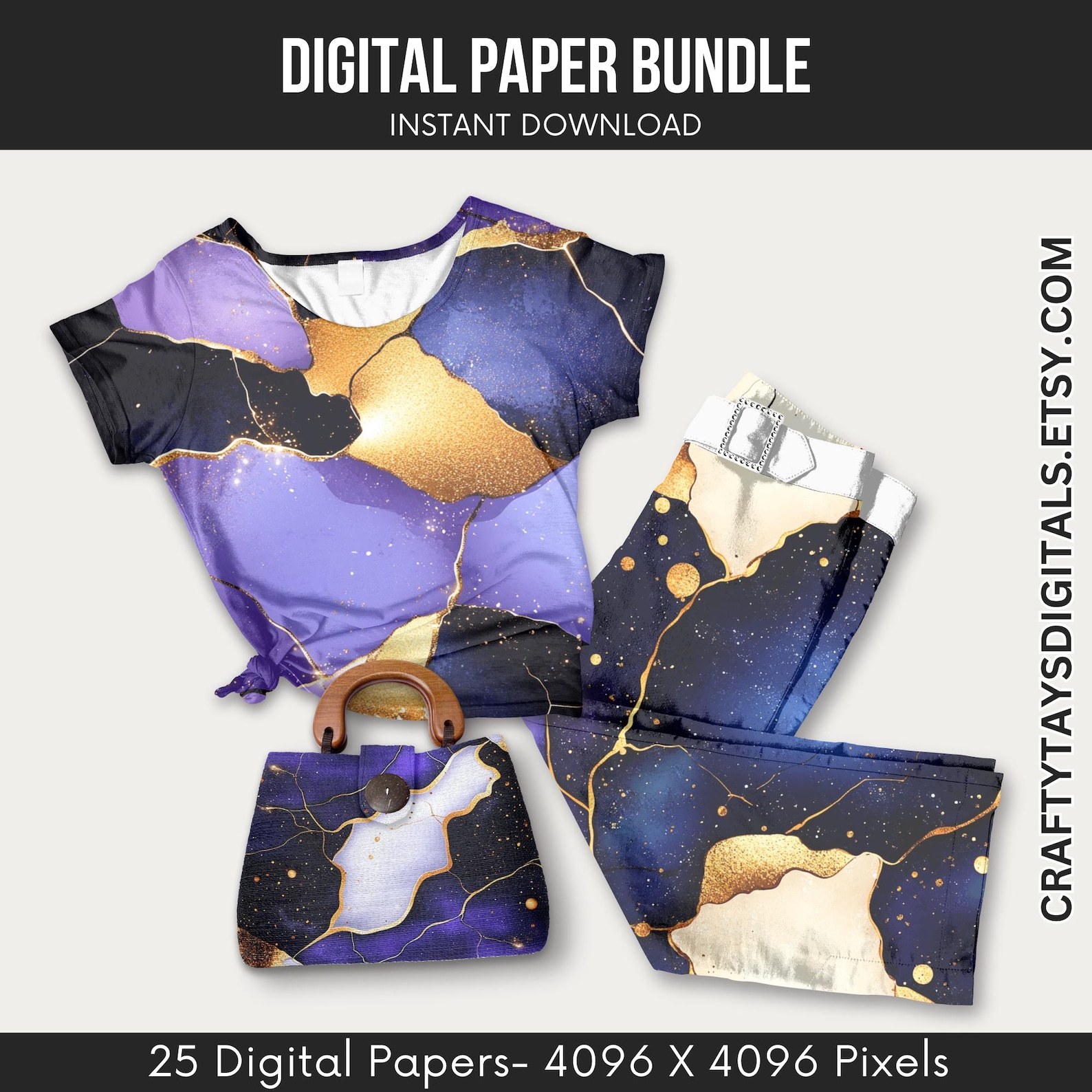 Purple and Gold Marble Digital Paper Bundle | 25 Abstract Marble Agate ...