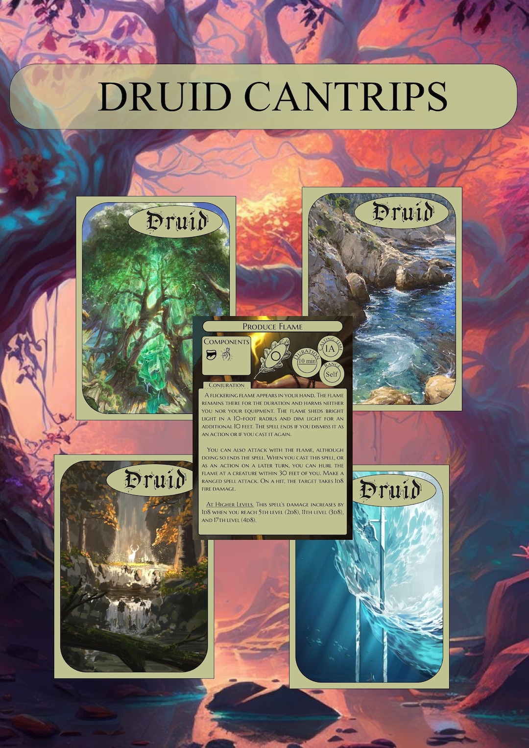 Dnd Spell Cards Custom Cantrips Dungeons and Dragons 5e Mtg Size Cards ...