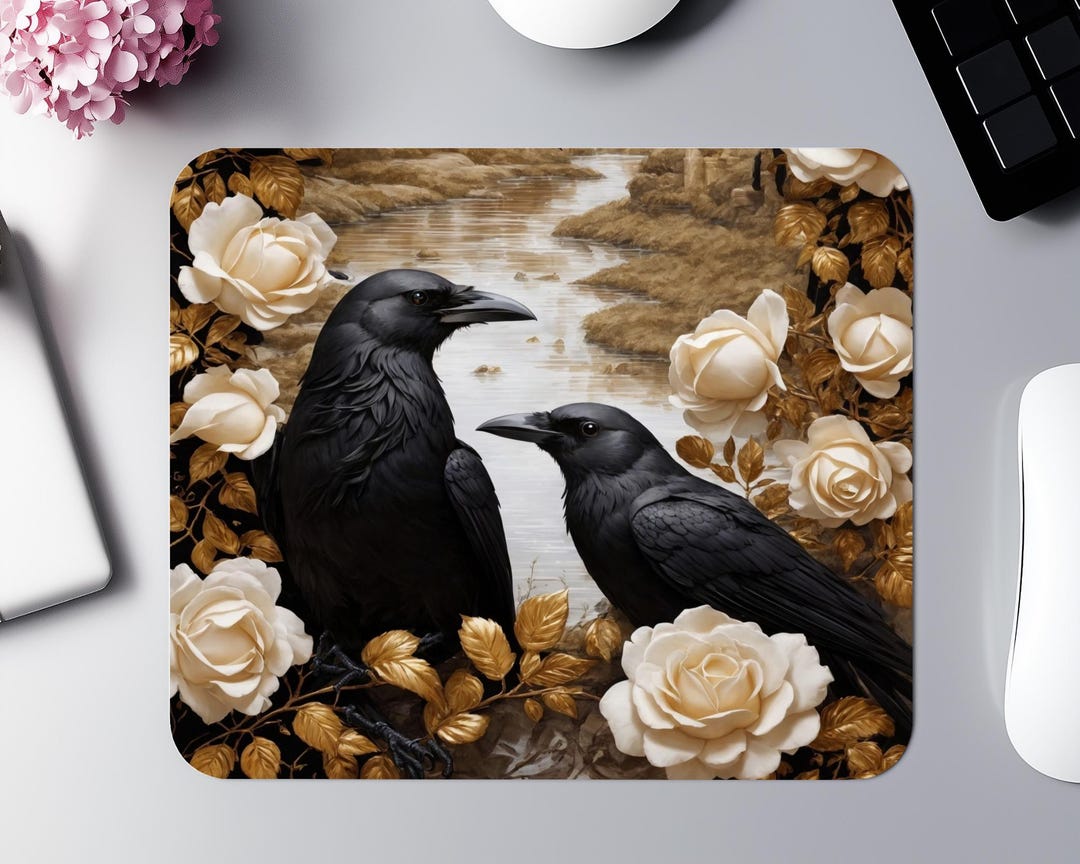 Black Crows Mouse Pad 9.5" X 8" Non Slip Rubber Bottom Rectangle ...