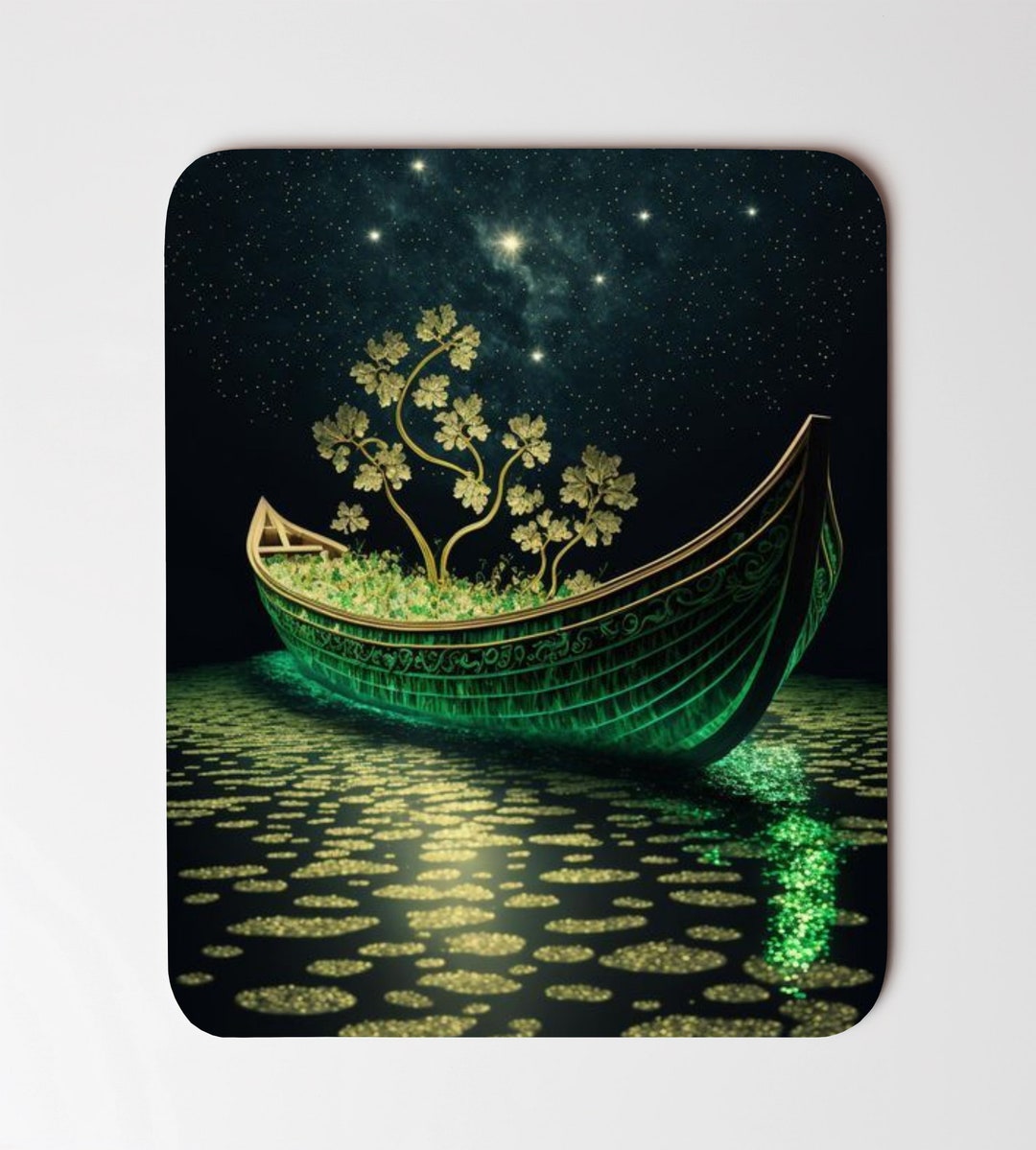 Boat in A Lake Night Sky Mouse Pad 8" X 9.5" Non Slip Rubber Bottom ...
