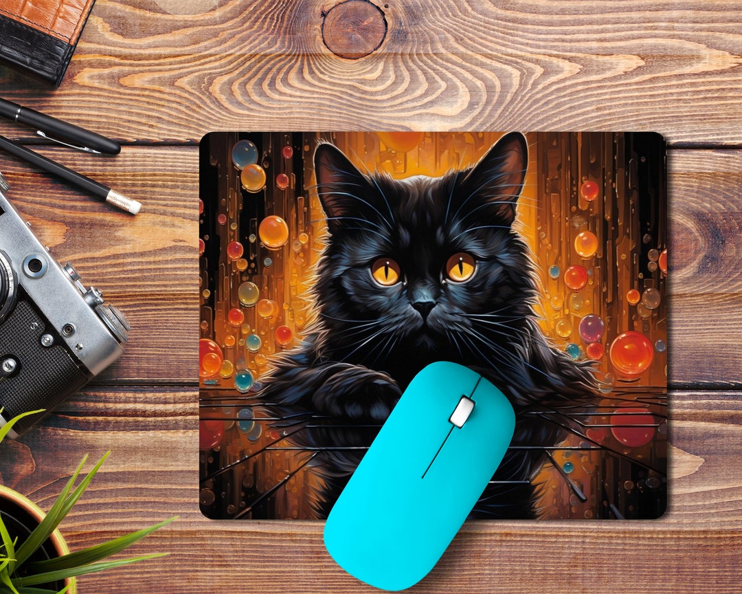 Black Cat Mouse Pad 9.5 X 8 Non Slip Rubber Bottom Rectangle Mousepad ...