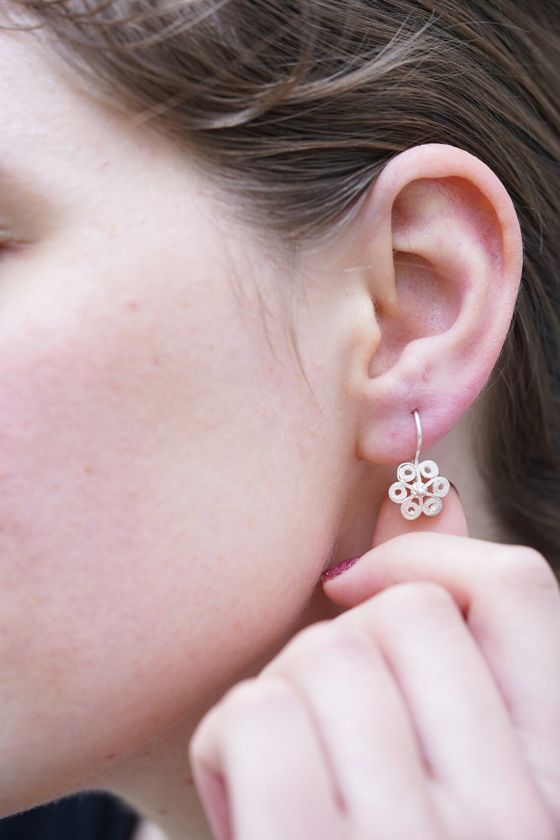 925 Sterling Silver Handmade Filigree Daisy Flower Drop Earrings for ...