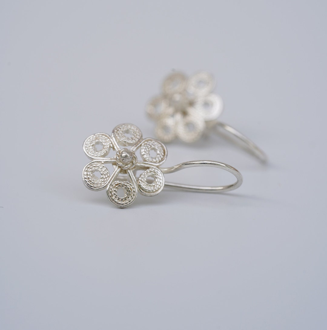 925 Sterling Silver Handmade Filigree Daisy Flower Drop Earrings for ...