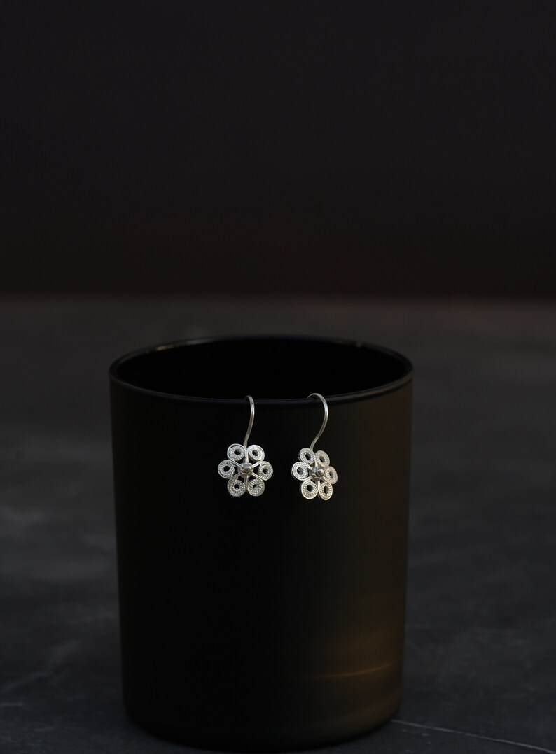 925 Sterling Silver Handmade Filigree Daisy Flower Drop Earrings for ...