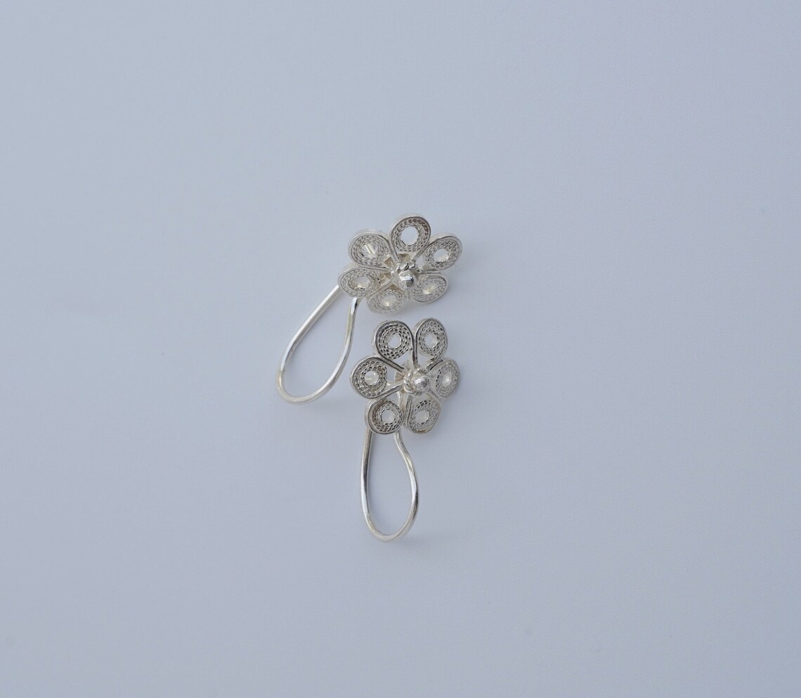 925 Sterling Silver Handmade Filigree Daisy Flower Drop Earrings for ...