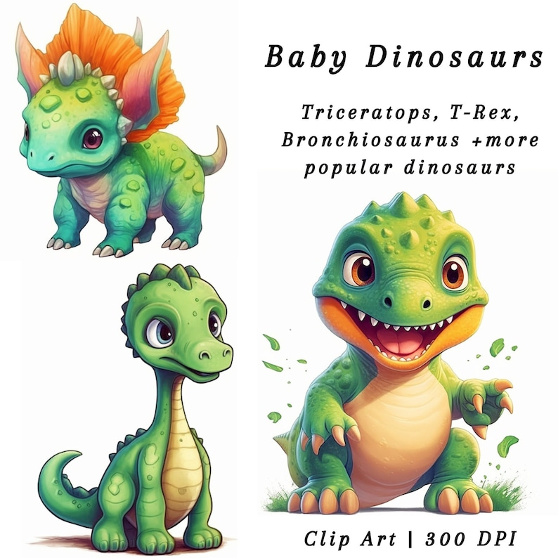 Baby Dinosaur Clipart Instant Download 300 DPI Images PNG Downloads ...