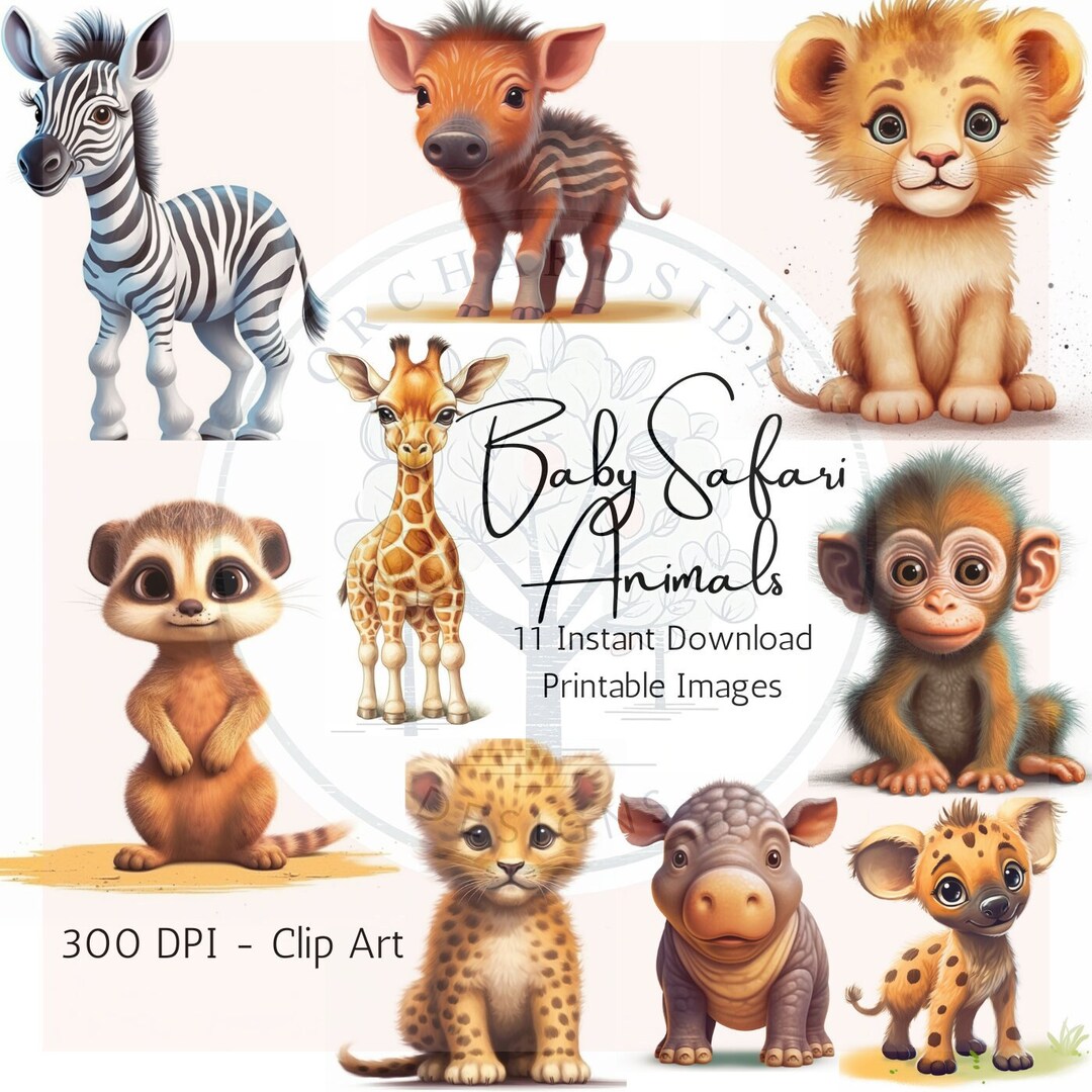 Baby Safari Animals Clipart - Wild Animals Printables - Instant ...
