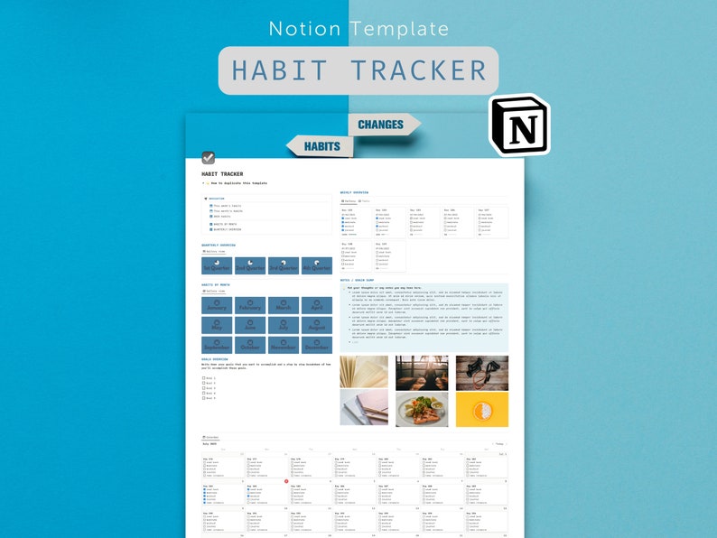 Notion Habit Tracker Template, Checklists With Weekly, Quarterly, and ...