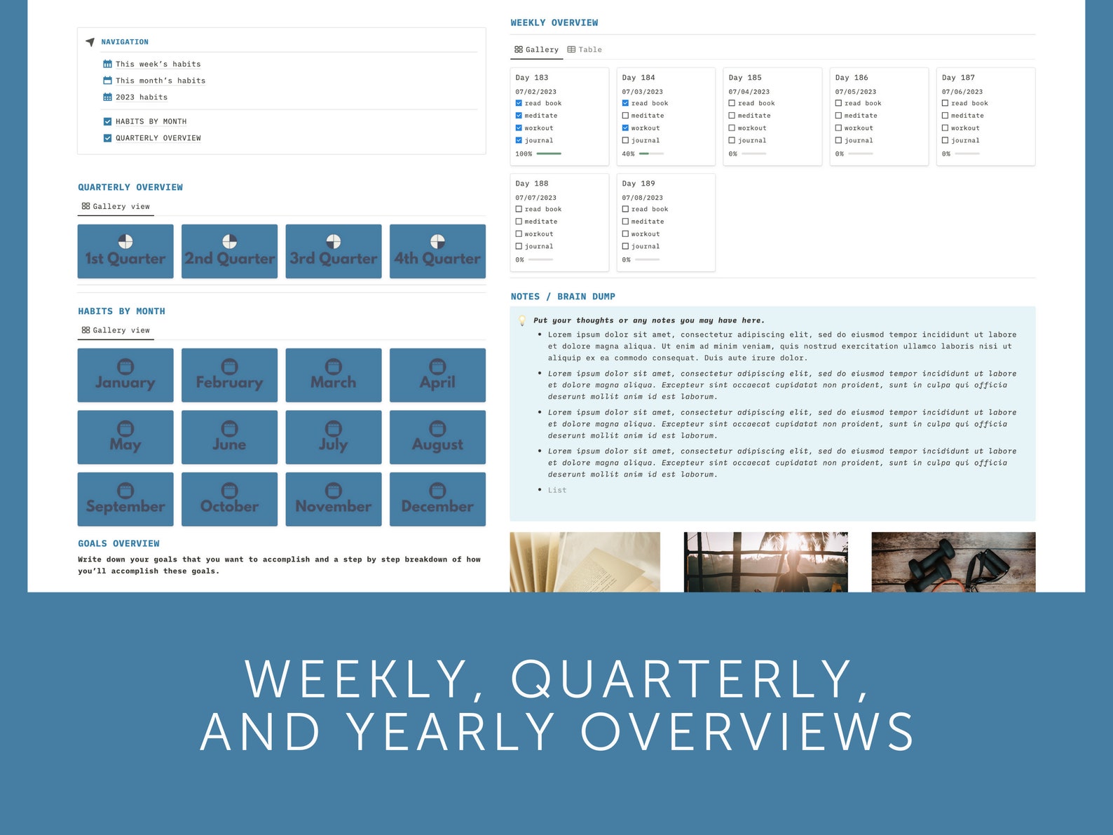 Notion Habit Tracker Template, Checklists With Weekly, Quarterly, and ...