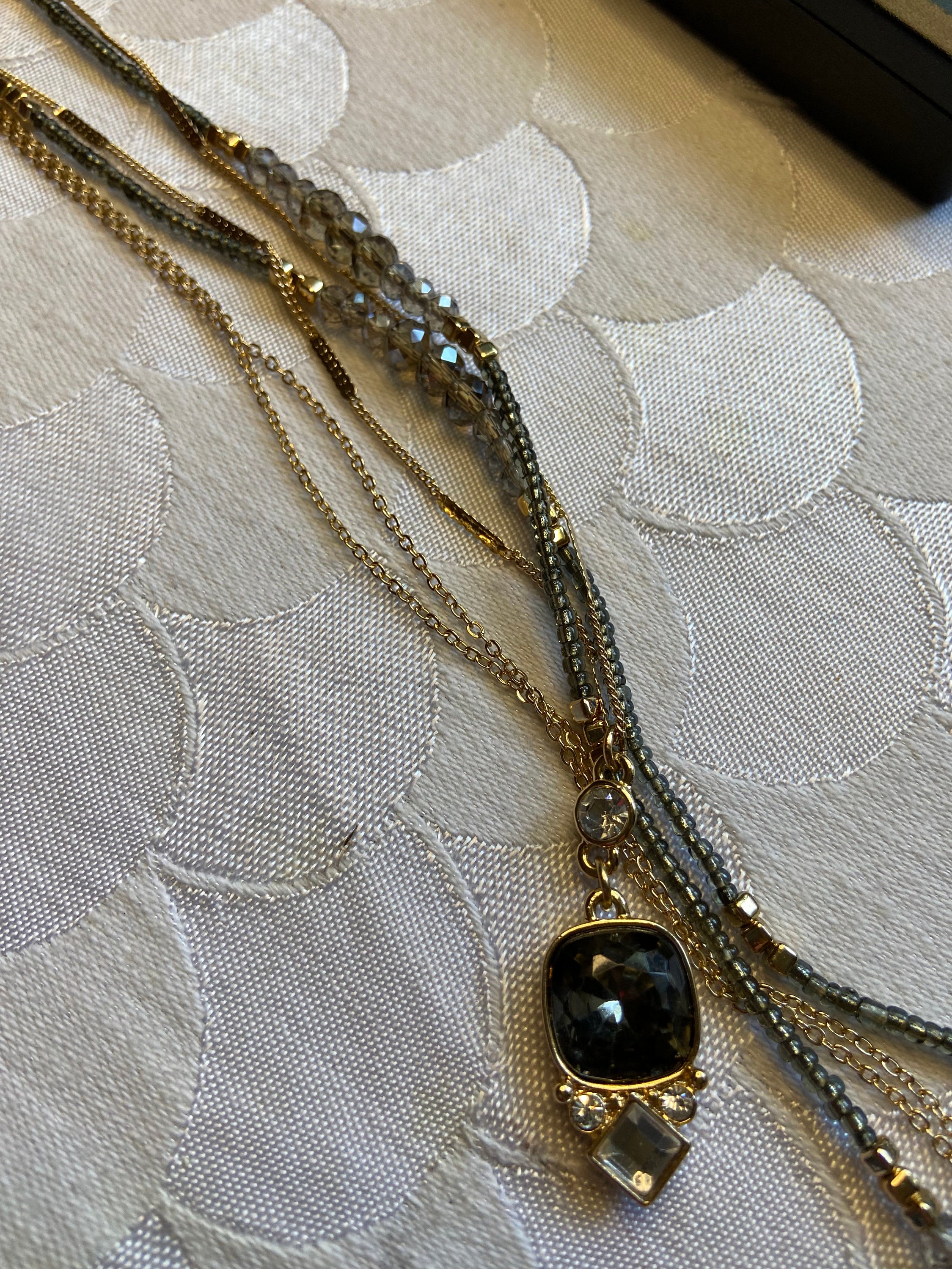 3 Tiered Necklace With 2 Pendants. Gold Tone, Smoky Topaz Colour ...