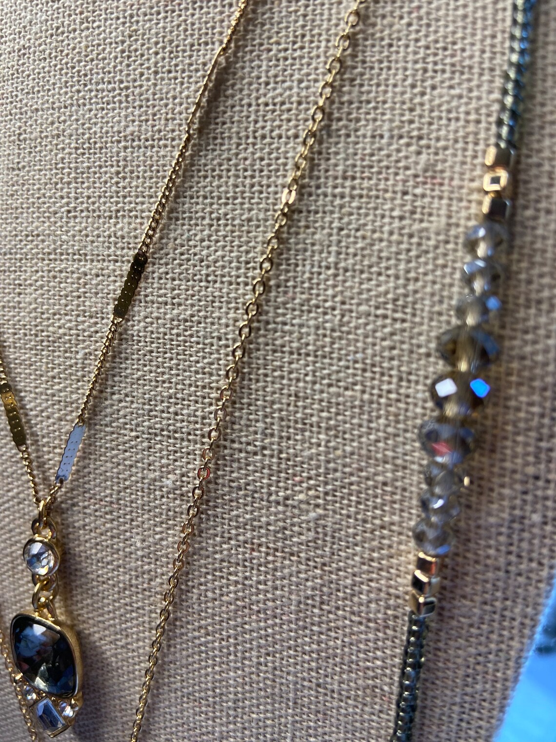 3 Tiered Necklace With 2 Pendants. Gold Tone, Smoky Topaz Colour ...