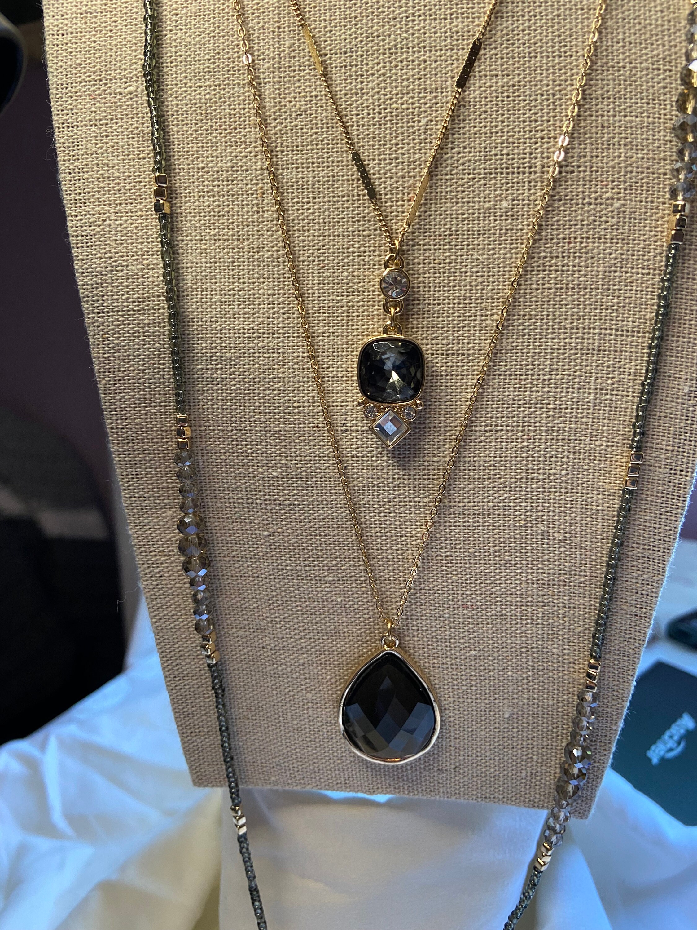 3 Tiered Necklace With 2 Pendants. Gold Tone, Smoky Topaz Colour ...