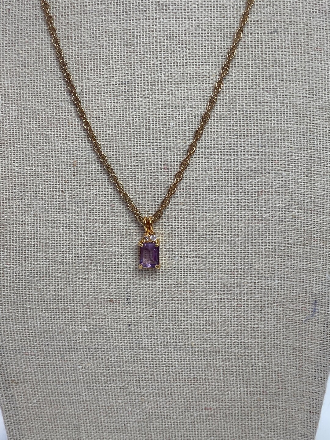 Korea Stamped Gold Tone Chain With Faux Purple Amethyst and Faux ...