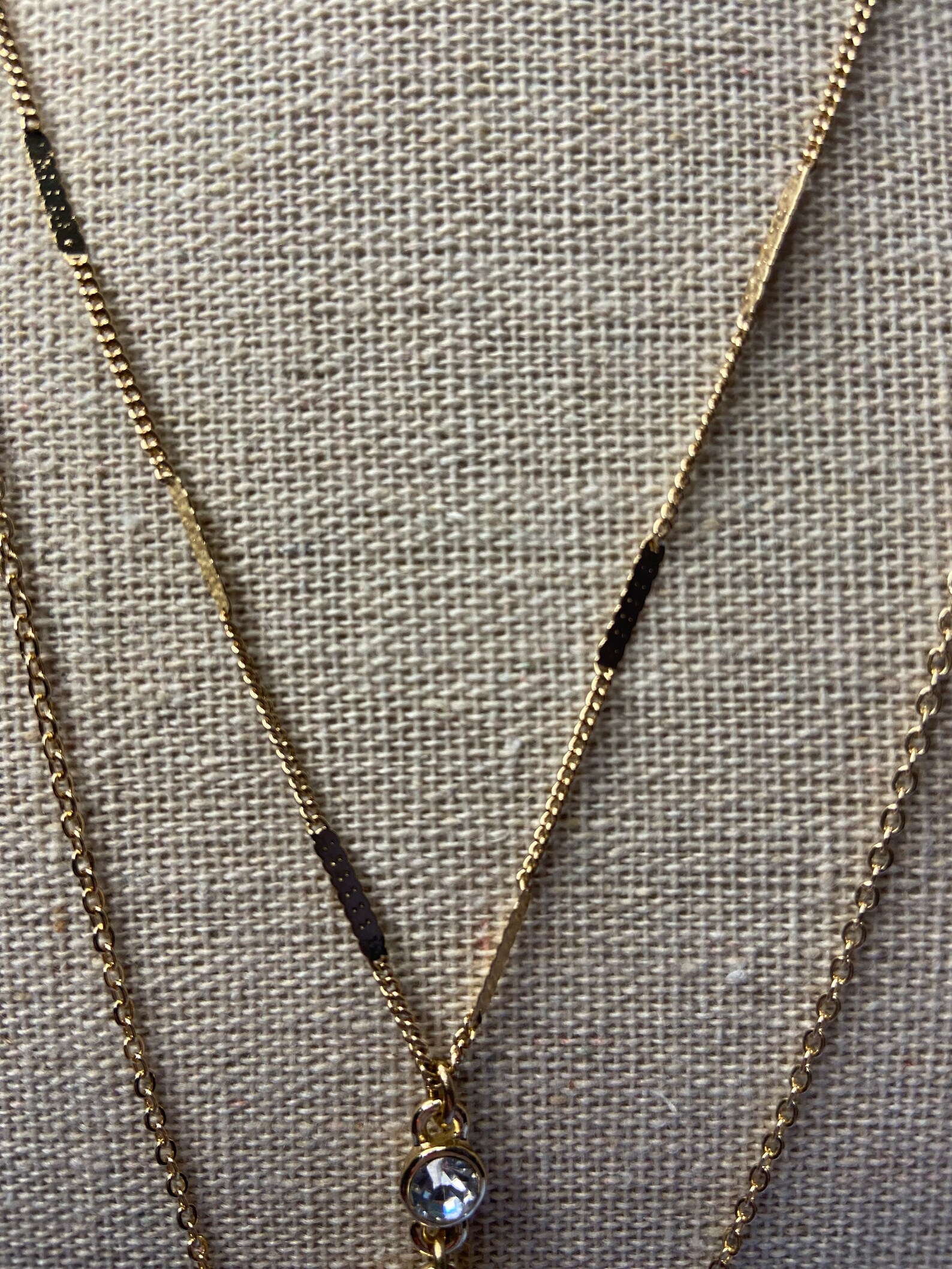 3 Tiered Necklace With 2 Pendants. Gold Tone, Smoky Topaz Colour ...