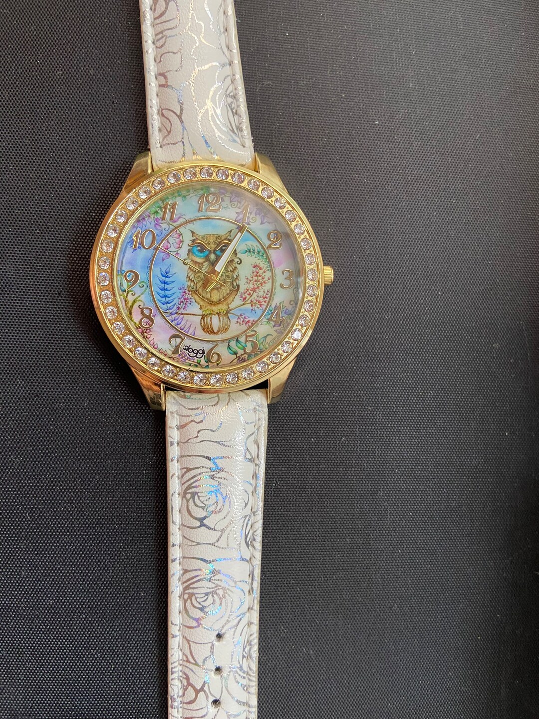 Owl Watch. White Band With Silver Rose Pattern. Brand New - Etsy