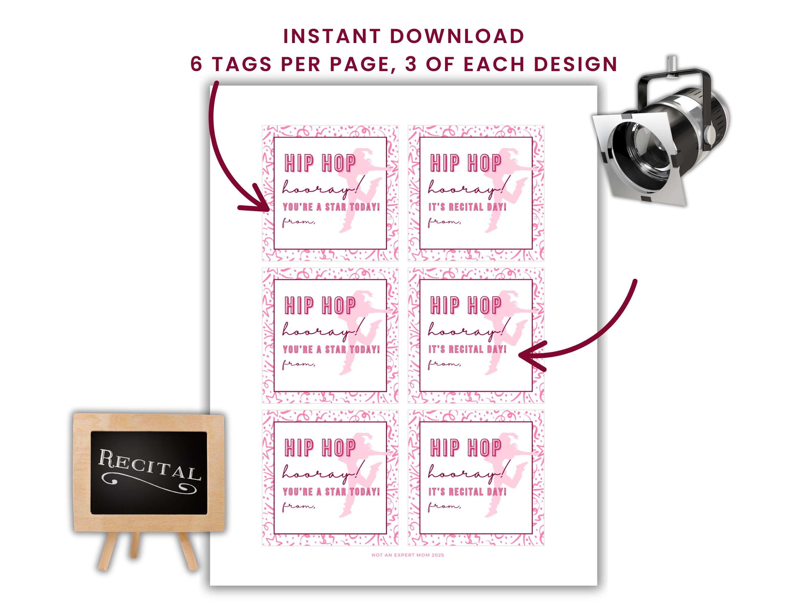 Printable Dance Tag, Hip Hop Dance Recital Gift Tag, Hip Hop Hooray ...
