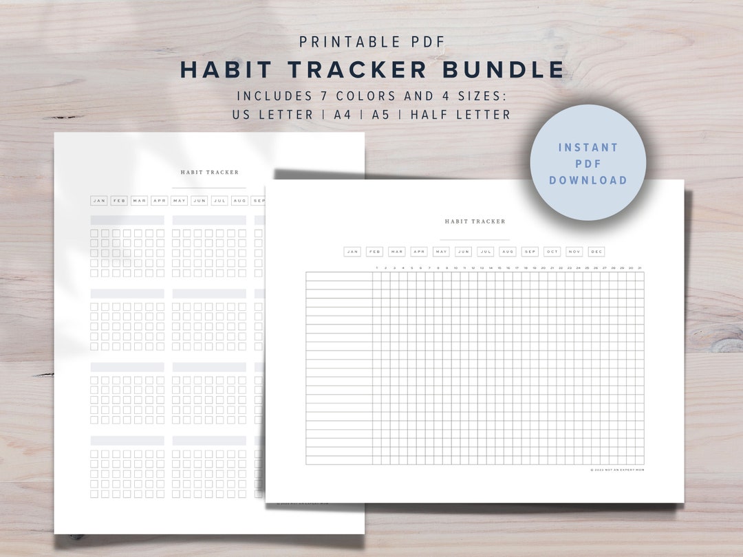 Printable Habit Tracker, PDF for Yearly Monthly Daily Routine and Goal ...