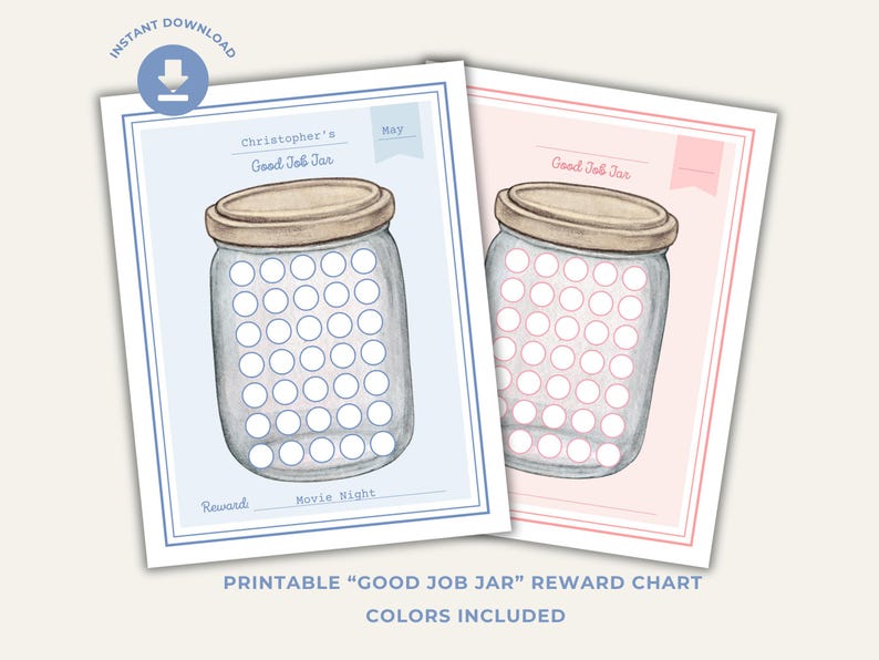 Printable Reward Chart, Good Job Jar, Positive Behavior Chart, Sticker ...