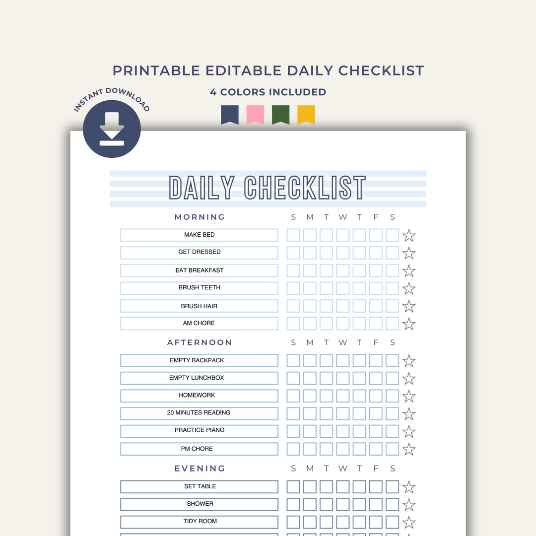 Kids Daily Checklist, Daily Routine Chart, Morning Routine, Evening ...
