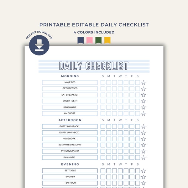 Kids Daily Checklist, Daily Routine Chart, Morning Routine, Evening ...