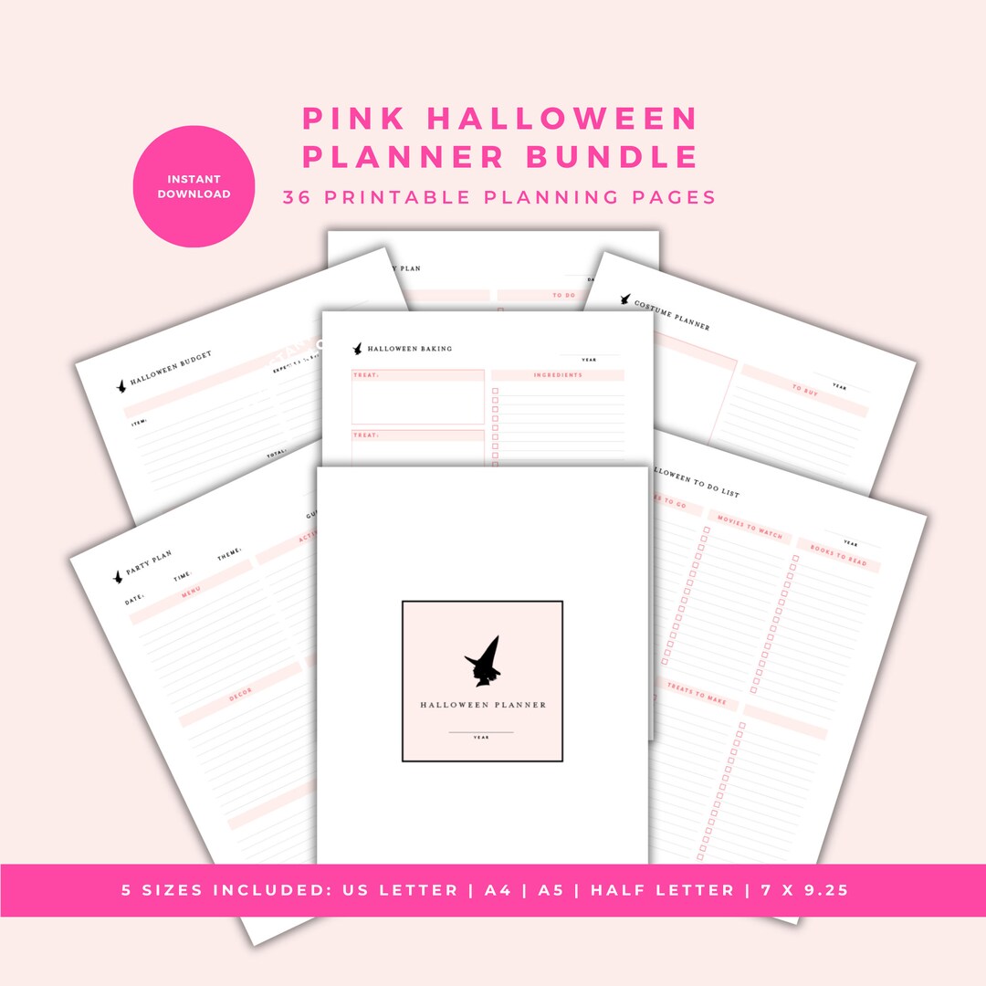 Pink Printable Halloween Planner Bundle, Halloween PDF Planner Insert ...