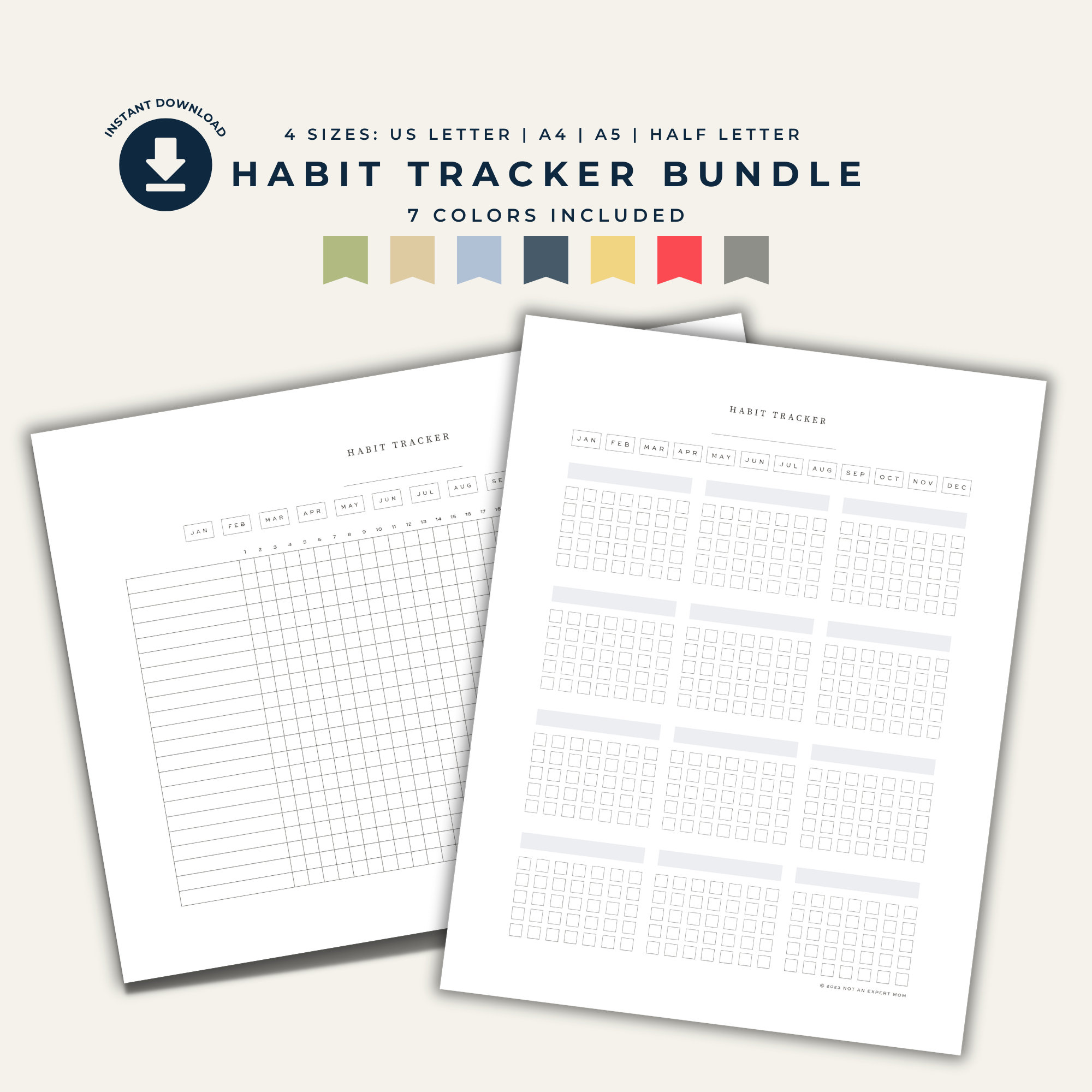Printable Habit Tracker, PDF for Yearly Monthly Daily Routine and Goal ...