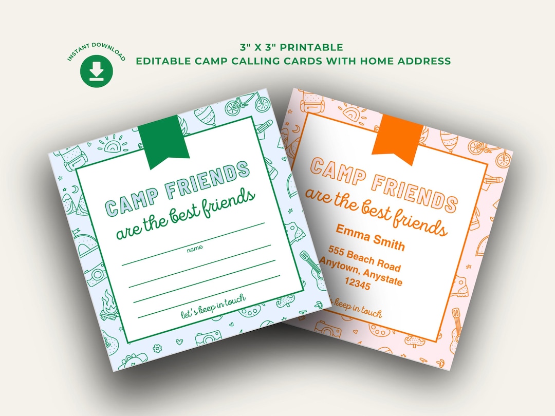 Printable Camp Calling Card, Home Address Camp Contact Card, Keep in ...