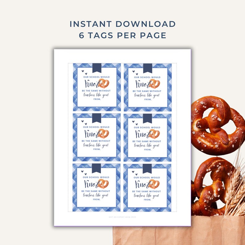 Printable Teacher Appreciation Tag, Pretzel Favor Tag, 3" Gift Tags ...