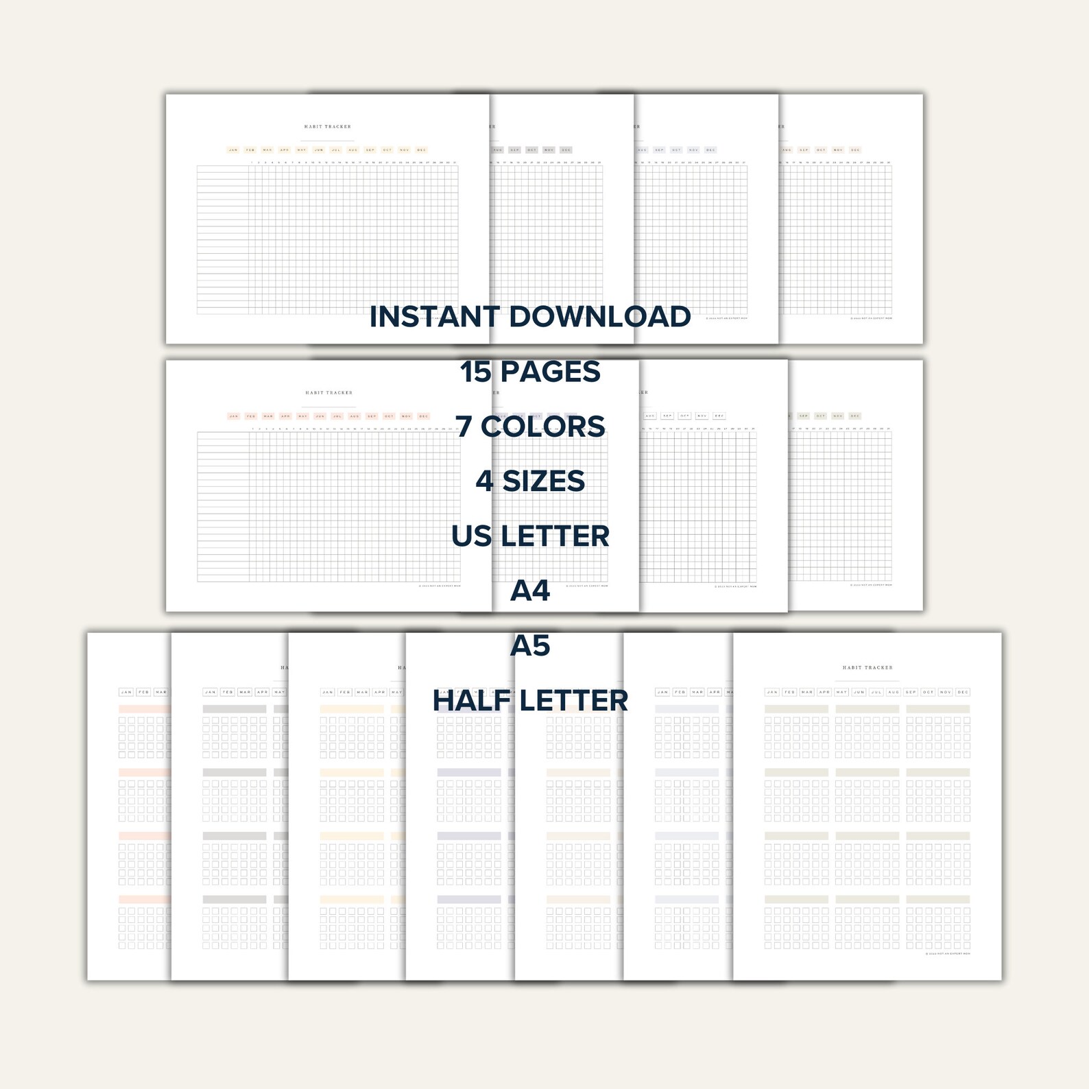 Printable Habit Tracker, PDF for Yearly Monthly Daily Routine and Goal ...