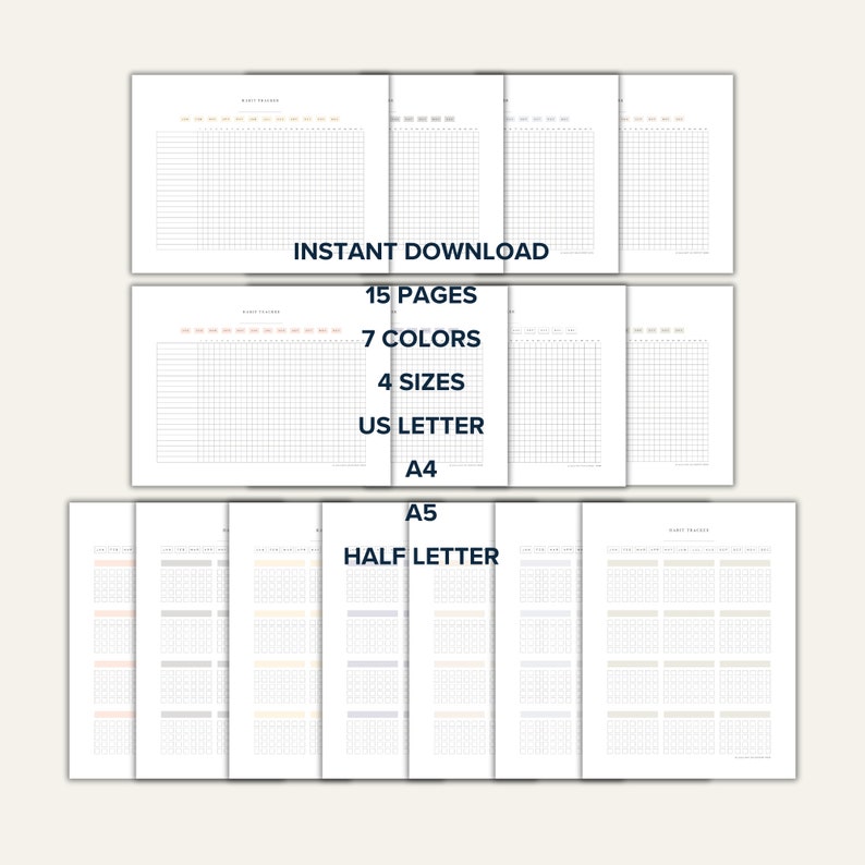 Printable Habit Tracker, PDF for Yearly Monthly Daily Routine and Goal ...