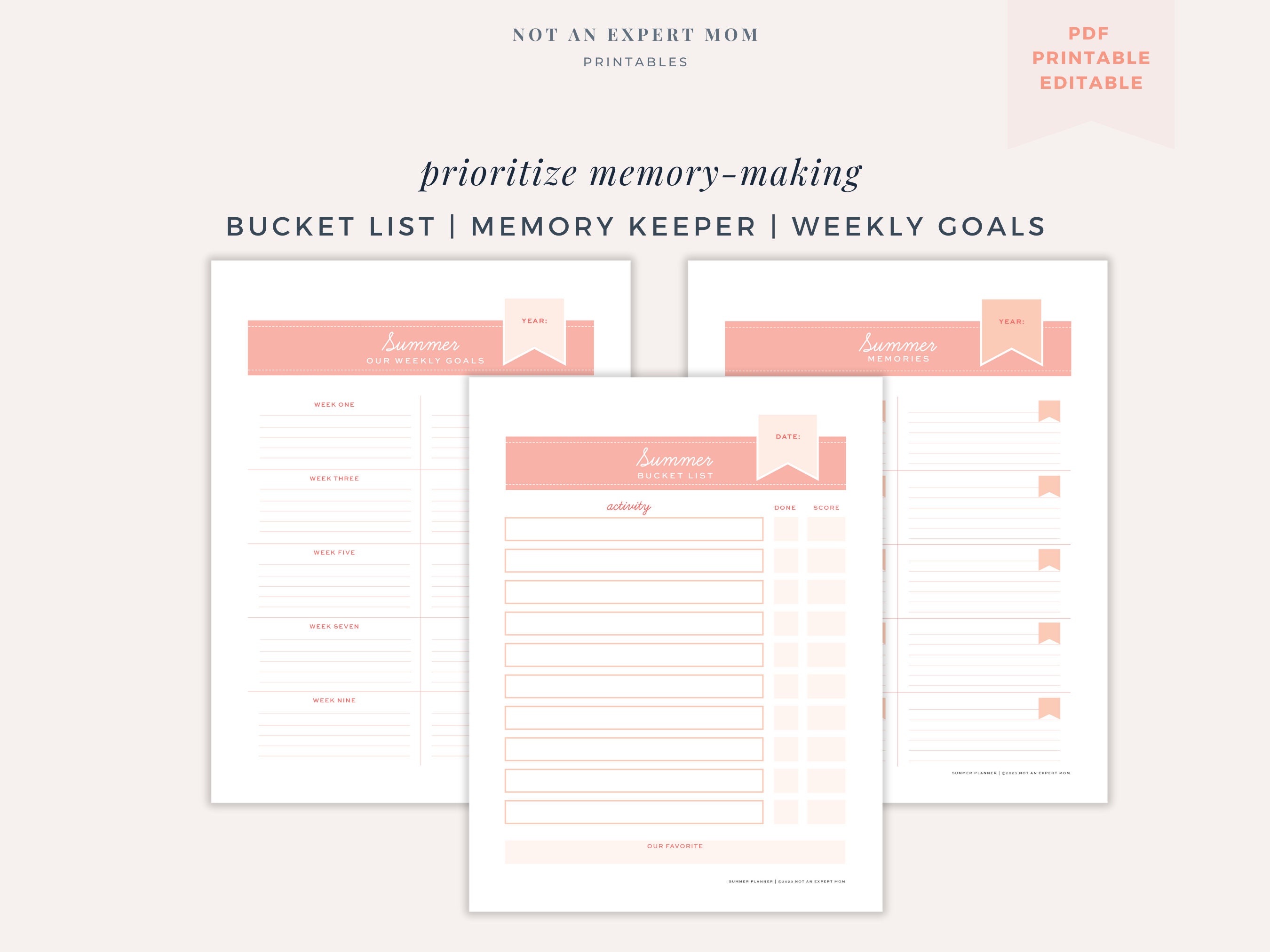 UNDATED PRINTABLE Pink Summer Planner for Mom, Summer Schedule for Kids ...